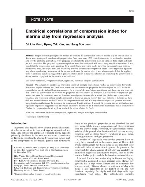 Pdf Empirical Correlations Of Compression Index For Marine Clay From