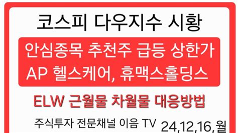 주식투자 코스피 다우지수 시황 안심종목 추천주 상한가 급등 휴맥스홀딩스 상한가 Ap 헬스케어 급등 대응방법 Elw 근월물 차월물 접근방법 Youtube
