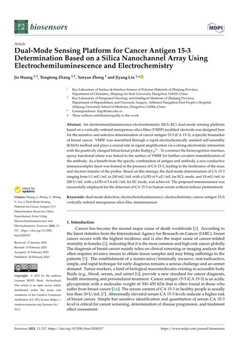 Pdf Dual Mode Sensing Platform For Cancer Antigen 15 3 Determination Based On A Silica