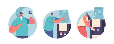 격리된 원형 아이콘 또는 물 배달 회사 직원이 있는 아바타 유니폼을 입은 남성 캐릭터가 병을 배달합니다 나름에 대한 스톡 벡터 아트 및 기타 이미지 Istock