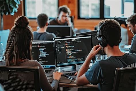 premium photo team of programmers collaborating on software development