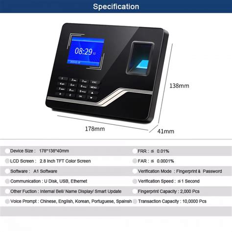 Attendance System Fingerprint TCPIP USB Password Access Control Office Time Clock Employee