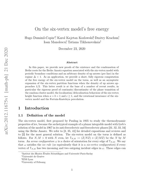 Pdf On The Six Vertex Models Free Energy