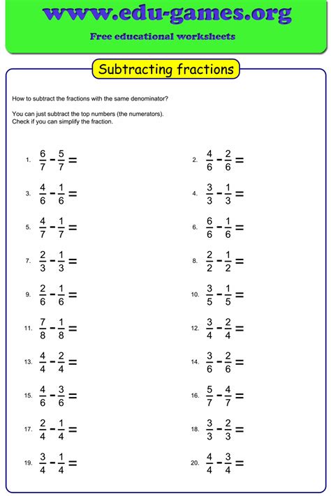 Subtracting Mixed Numbers Worksheet E
