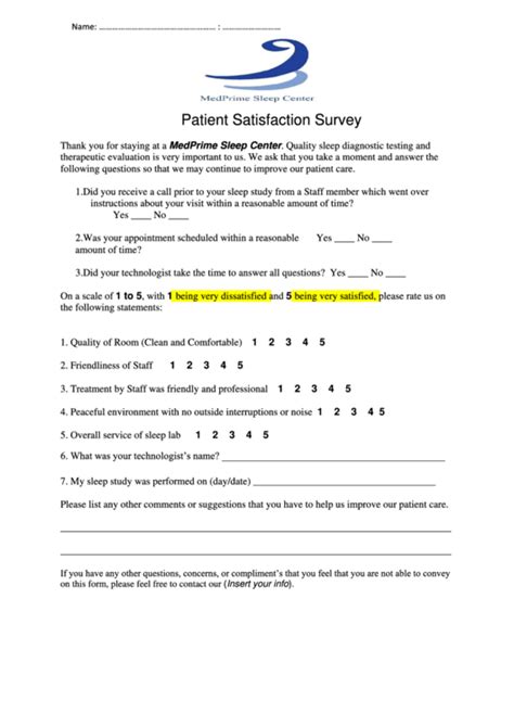 Patient Satisfaction Survey Template Printable Pdf Download