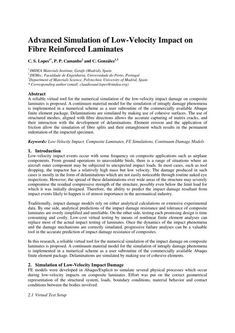 pdf advanced simulation of low velocity impact on fibre reinforced