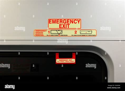 Signage And Instructions For An Emergency Exit Through The Window Of An American Passenger