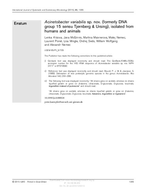 Pdf Acinetobacter Variabilis Sp Nov Formerly Dna Group 15 Sensu Tjernberg And Ursing