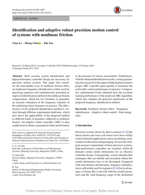 Identification And Adaptive Robust Precision Motion Control Of Systems With Nonlinear Friction