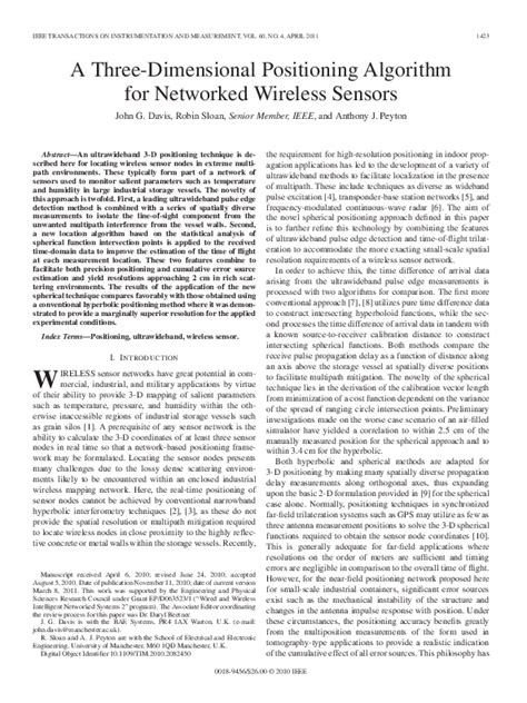 Pdf A Three Dimensional Positioning Algorithm For Networked Wireless
