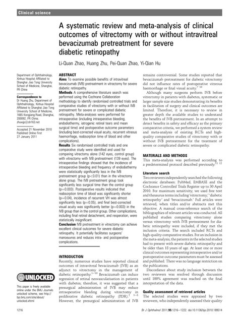 Pdf A Systematic Review And Meta Analysis Of Clinical Outcomes Of Vitrectomy With Or Without