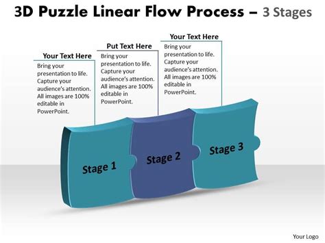 D Puzzle Linear Flow Process Stages Presentation Graphics Presentation PowerPoint Example