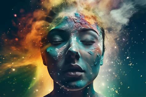 Premium Ai Image Female Face Explodes Colorful Galaxy Splatter Of Magic Beautiful Nebula