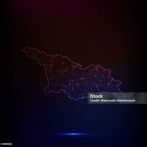 조지아지도 개요 별과 선 여러 색상 추상적 인 프레임 워크 어두운 배경에 미래 지향적인 낮은 다각형 와이어 프레임 선 및 점 디자인 건설 프레임에 대한 스톡 벡터 아트 및