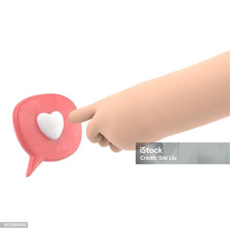 만화 제스처 아이콘 모형3d 손 손가락이 버튼을 누릅니다 소셜 미디어 마케팅 개념입니다 아이콘과 같은 알림 소셜 네트워크 앱 흰색 배경에 3d 렌더링 3차원 형태에 대한
