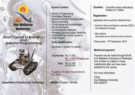 Short Course In Robotics And Arduino Programming Uva Wellassa University