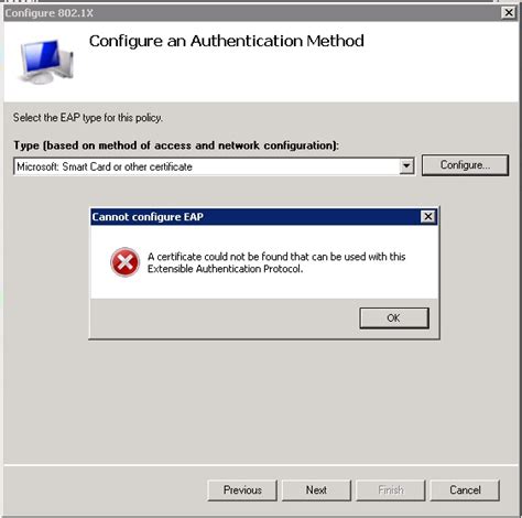 Extensible Authentication Protocol Cannot Configure With A Wrong Certificate
