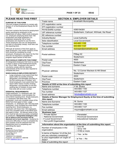 Form Eea2 Employment Equity Report