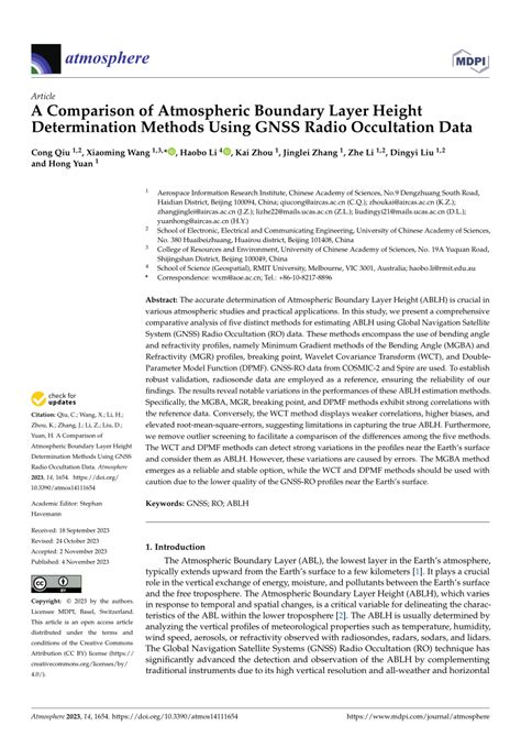 Pdf A Comparison Of Atmospheric Boundary Layer Height Determination Methods Using Gnss Radio