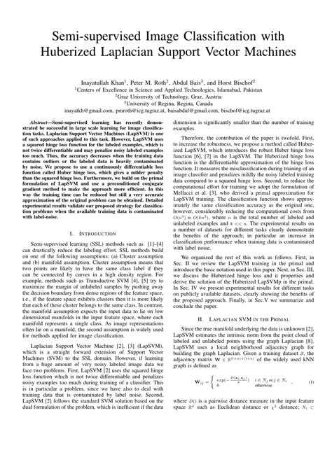 Pdf Semi Supervised Image Classification With Huberized Laplacian