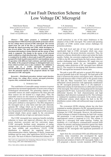 pdf a fast fault detection scheme for low voltage dc microgrid