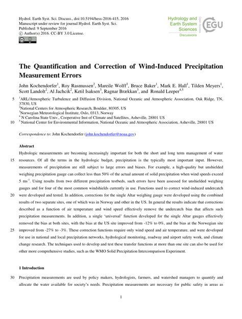 Pdf The Quantification And Correction Of Wind Induced Precipitation Measurement Errors