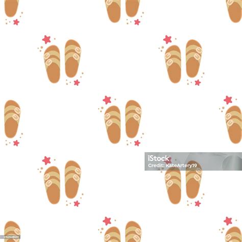 플립 플롭 아이콘 불가사리 완벽 한 패턴 여름 디자인 해변 휴가 개념입니다 벡터 만화 그림입니다 0명에 대한 스톡 벡터 아트 및 기타 이미지 Istock