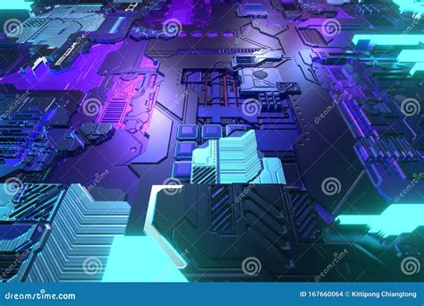 3d Rendering Futuristic Blue Circuit Board With Core Processor Concept Cpu Chip On Motherboard