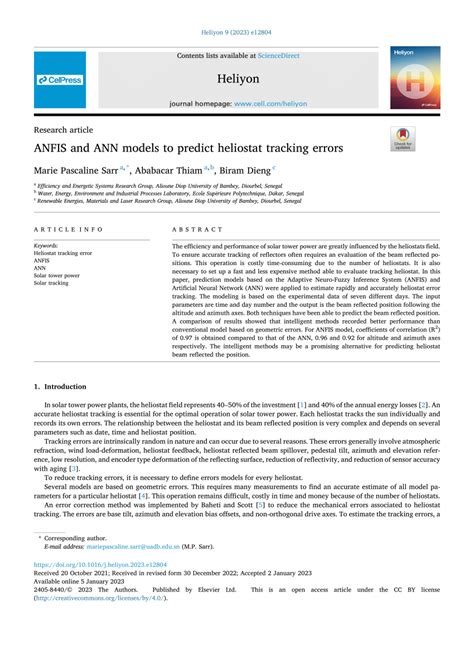Pdf Anfis And Ann Models To Predict Heliostat Tracking Errors
