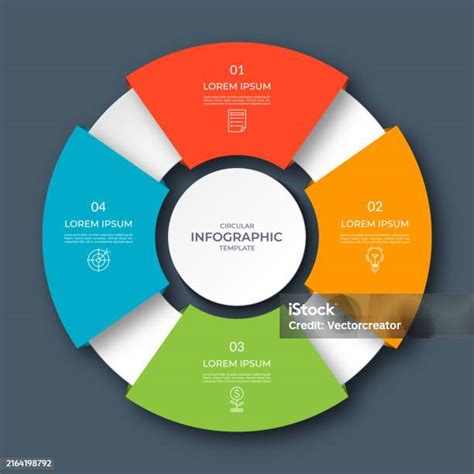 인포그래픽 4가지 옵션 부품이 있는 원형 다이어그램 데이터 시각화 프리젠테이션 비즈니스 인포그래픽에 적용할 수 있는 다채로운
