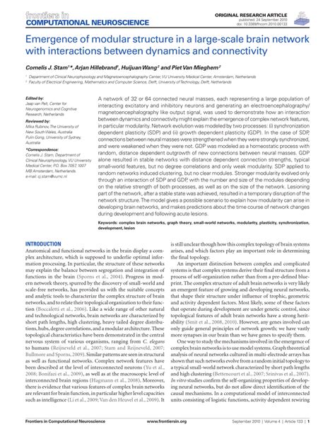Pdf Emergence Of Modular Structure In A Large Scale Brain Network With Interactions Between