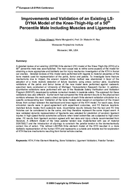 Pdf Improvements And Validation Of An Existing Ls Dyna Model Of The