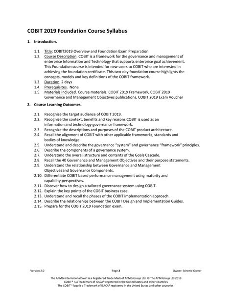 Syllabus Cobit 2019 Foundation En Pdf Training Pdf