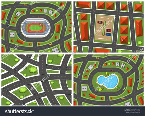 Set Map Ariel View Illustration Stock Vector Royalty Free 1114795790 Shutterstock
