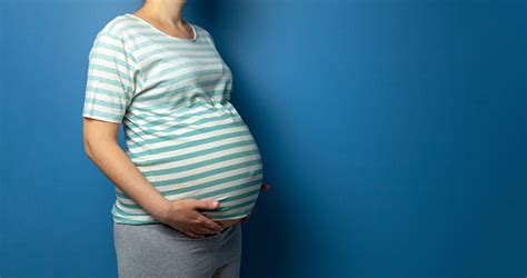 파란 배경에 그녀의 배를 들고 임신 한 여자 텍스트의 공간을 복사 합니다 가족에 대한 스톡 사진 및 기타 이미지 가족 기대 만짐 Istock