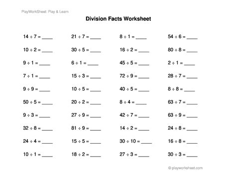 Division Fact Worksheet 50 Division Facts Worksheets For 3rd Year On