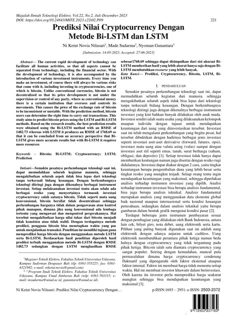 Pdf Prediksi Nilai Cryptocurrency Dengan Metode Bi Lstm Dan Lstm