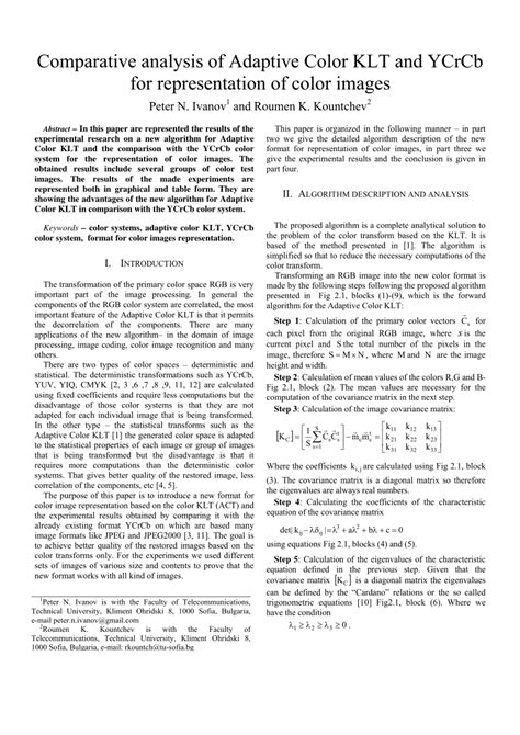 Pdf Comparative Analysis Of Adaptive Color Klt And Ycrcb For Representation Of Color Images