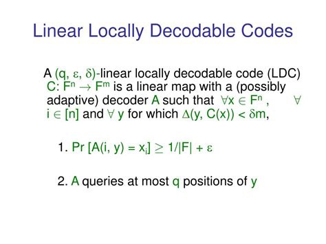 Ppt A Quadratic Lower Bound For Three Query Linear Locally Decodable Codes Over Any Field