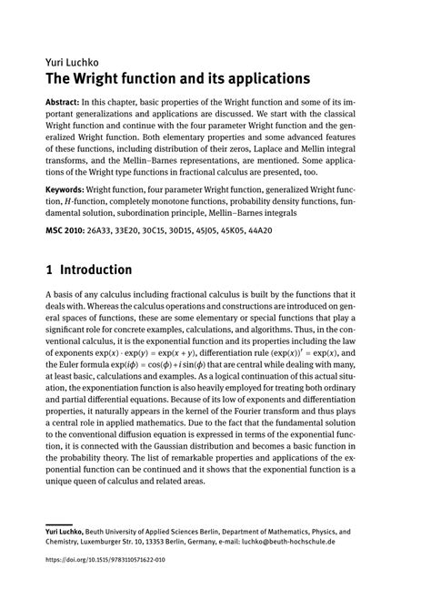 Pdf The Wright Function And Its Applications