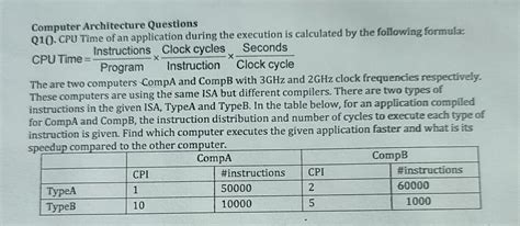 Solved Computer Architecture Questions Q10 Cpu Time Of An