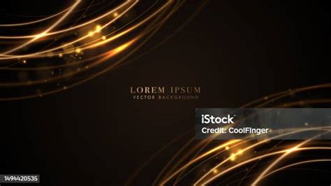 어두운 배경에 반짝이는 조명 효과와 보케 장식이 있는 빛나는 황금빛 곡선 벡터 그림 스파크에 대한 스톡 벡터 아트 및 기타 이미지 스파크 기울어진 배경 주제 Istock