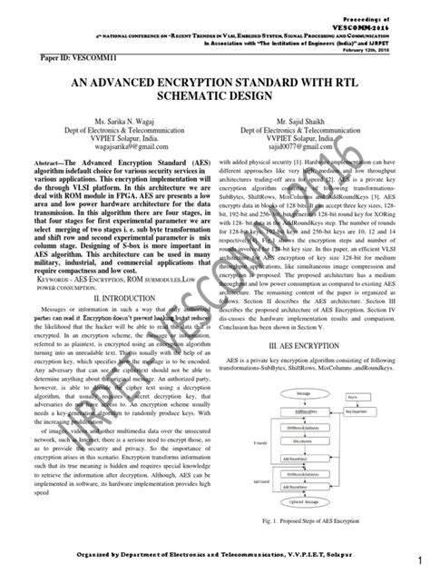 an advanced encryption standard with rtl schematic design abstract