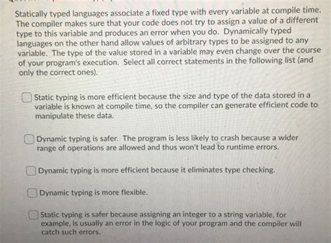 Solved Statically Typed Languages Associate A Fixed Type