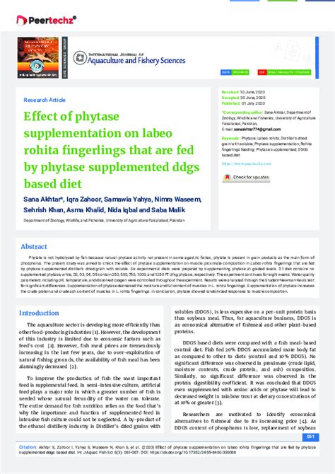 Pdf Effect Of Phytase Supplementation On Labeo Rohita Fingerlings