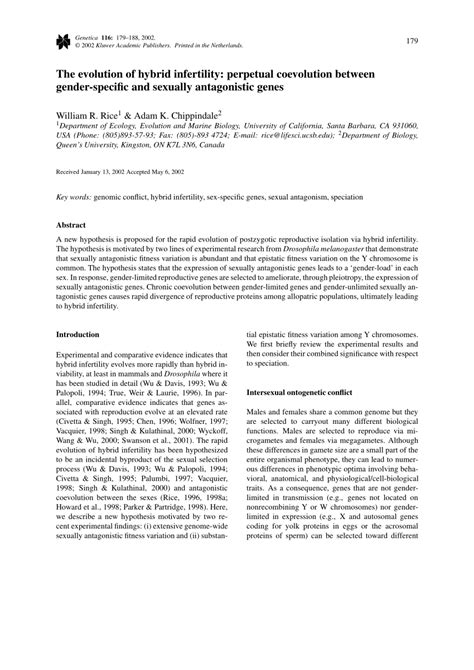 PDF The Evolution Of Hybrid Infertility Perpetual Coevolution