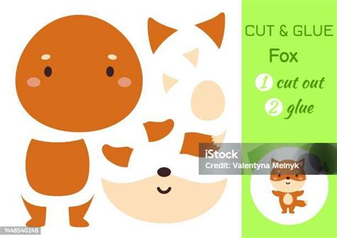 종이 작은 여우를 자르고 붙입니다 어린이 공예 활동 페이지 미취학 아동을위한 교육 게임 Diy 워크 시트 어린이 예술 게임 및 활동 퍼즐 벡터 스톡 일러스트 0명에 대한