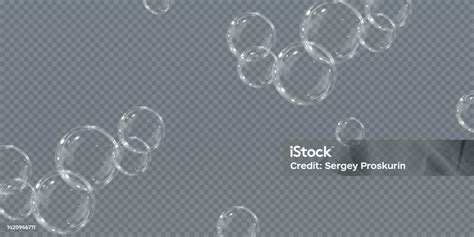 현실적인 비누 거품 수집 거품은 투명한 배경에 있습니다 벡터 비행 비누 거품 버블 Png 워터 글라스 버블 현실적인 Png 3차원 형태에 대한 스톡 벡터 아트 및 기타