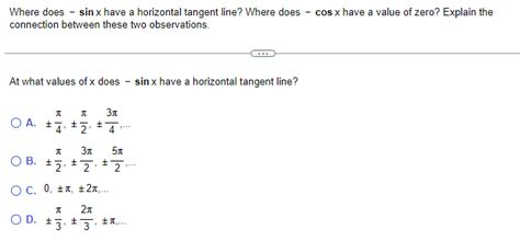 Solved Where Does Sinx Have A Horizontal Tangent Line
