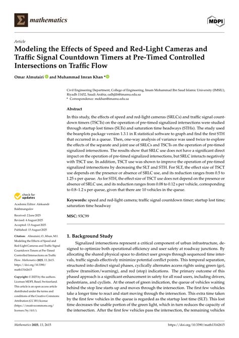 Pdf Modeling The Effects Of Speed And Red Light Cameras And Traffic Signal Countdown Timers At